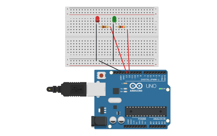 Circuit design 高三智 鄭俊賢 LED交互閃爍(MORSE CODE) | Tinkercad