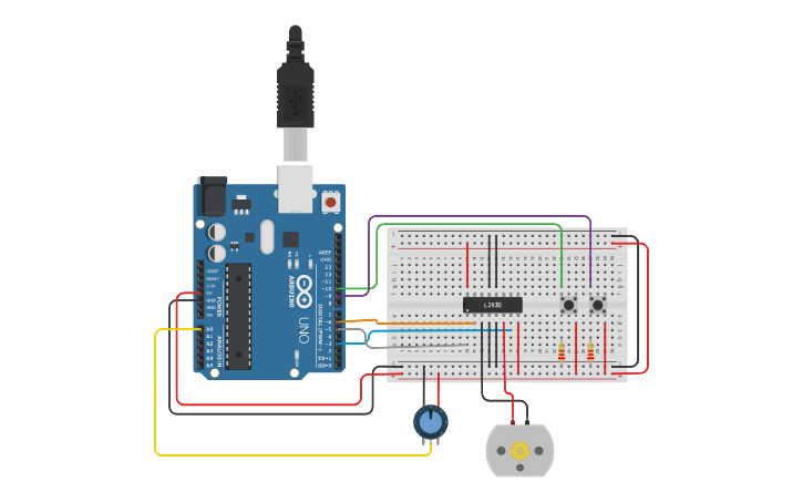 Circuit design Motor DC con Puente H y Potenciometro - Tinkercad