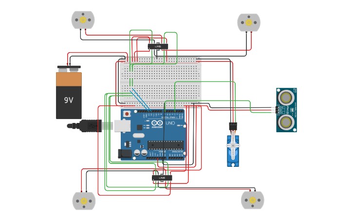 Circuit design Obstacle Avoiding Car - Tinkercad