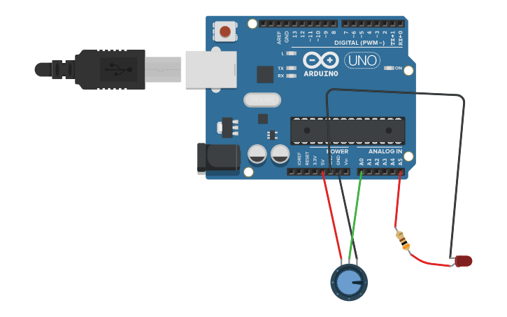 Circuit design potentiometer controlling led blink - Tinkercad Circuit design potentiometer controlling led blink - Tinkercad