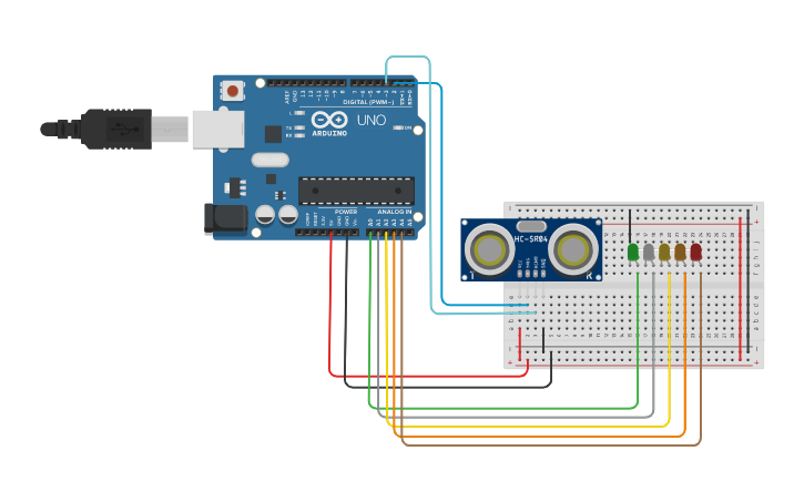 Circuit design Arduino Distance Indicator - Tinkercad