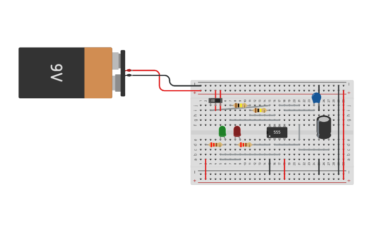 Circuit design Proyecto semaforo con 555 - Tinkercad