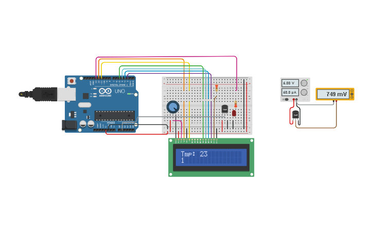 Circuit design LCD 2x16 TMP - Tinkercad
