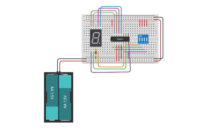 Circuit design 7 segmenti con integrato - Tinkercad