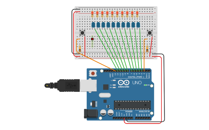 Circuit Design Push Button Led Sequencial 3 Tinkercad