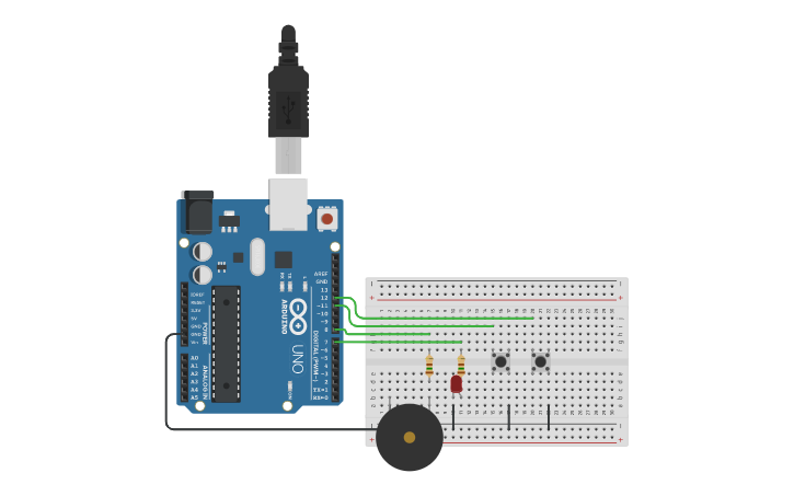 Circuit design Push Button, Resistor Pull Up e Resistor Pull Down - Tinkercad