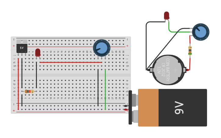 Circuit design LED WITH BREADBOARD ON POTENTIOMETER | Tinkercad