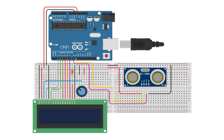 Circuit design Distance Measurement with Ultrasonic Sensor - Tinkercad