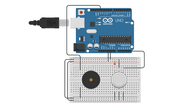 Circuit design Detector de gas | Tinkercad