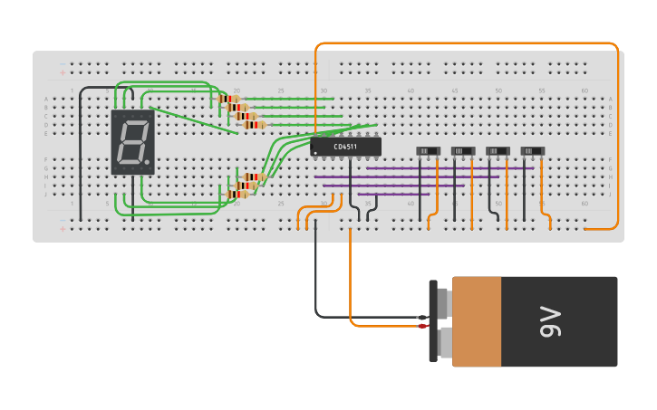Circuit design Visor de 7 segmentos | Tinkercad
