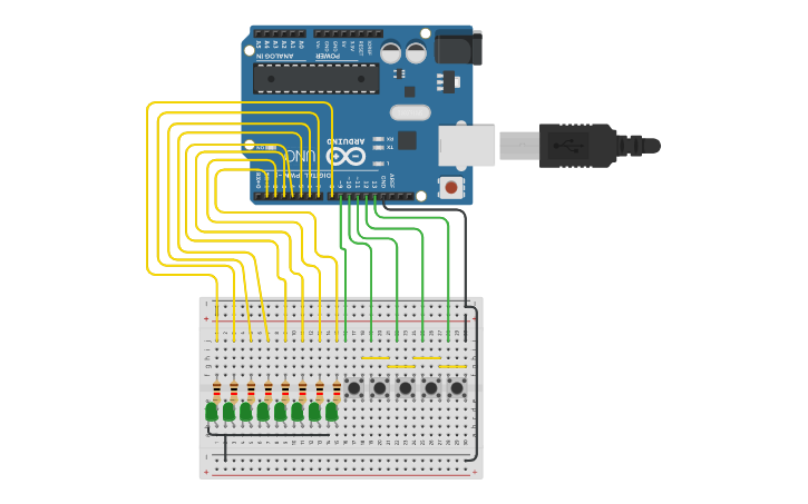 Circuit design Experiment 2 - Running Light ( Long Code - Roy ) - Tinkercad