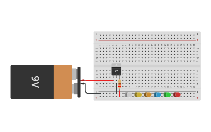 Circuit design 005-PR_LED_With_Voltage_Regulator - Tinkercad