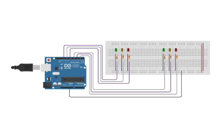 Circuit design Semáforo de doble vía - Tinkercad