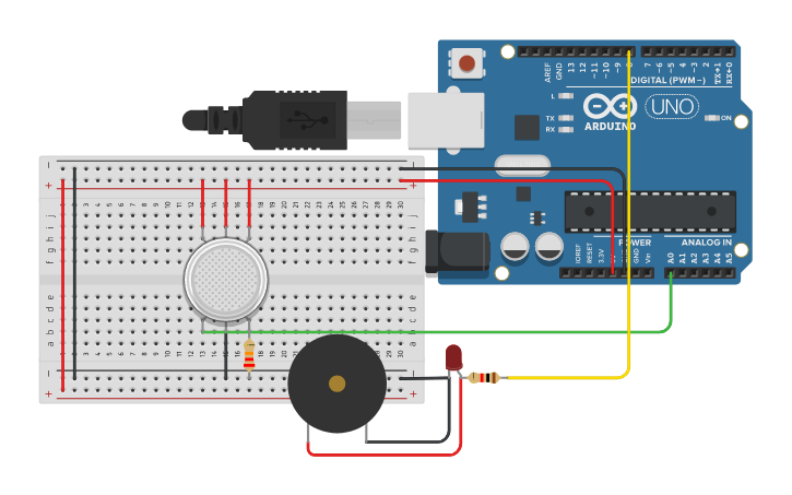 Circuit design GAS SENSOR - Tinkercad