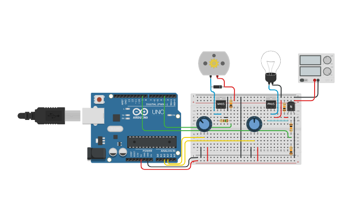 Circuit design MOSFET - N-Channel and P-Channel Use with Arduino - Tinkercad