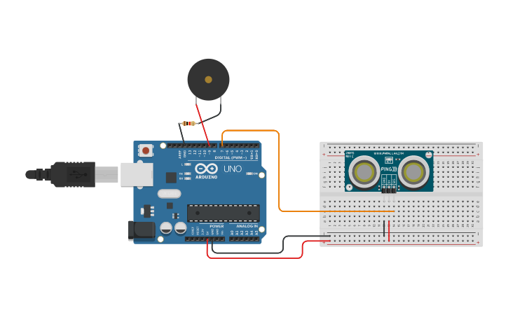 Circuit design interfacing of Ultrasonic Sensor with arduino. - Tinkercad