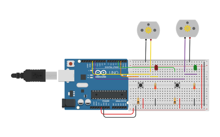 Circuit design Boton y motor - Tinkercad