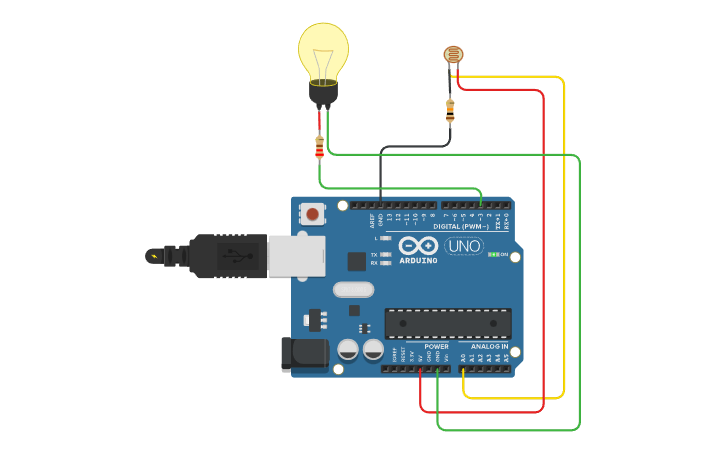 Circuit design Automatic Light with LDR - Tinkercad