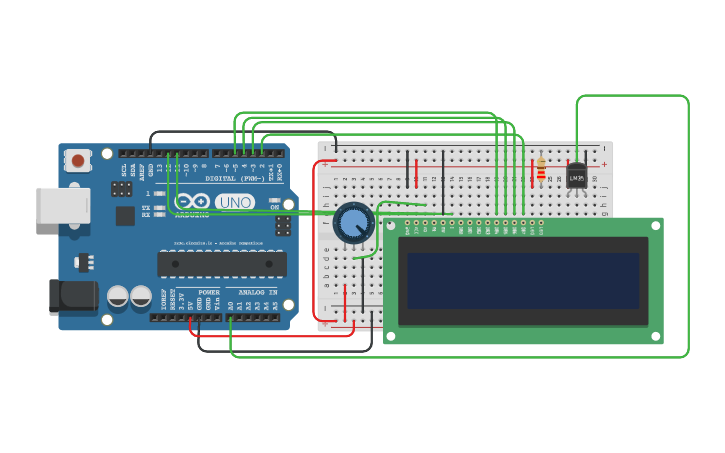 Circuit design LCD sensor temperatura - Tinkercad