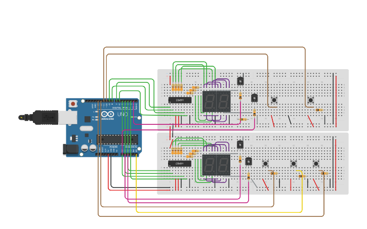 Circuit design Segnapunti con Display 7 segmenti - Tinkercad