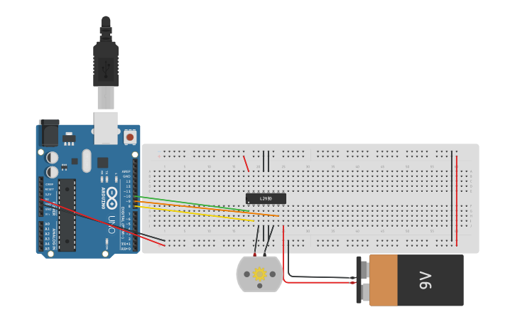 Circuit design El driver L293D y el Arduino - Tinkercad