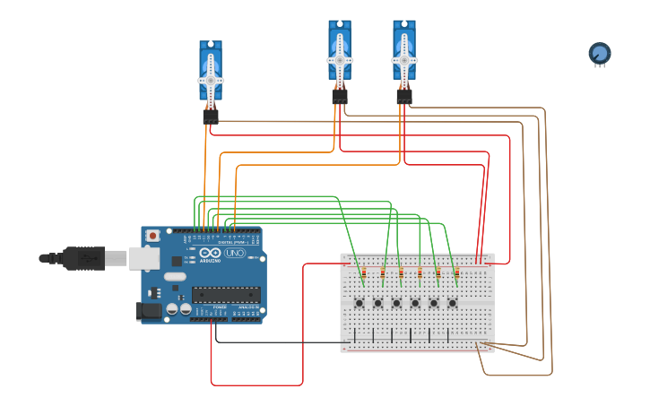 Circuit design Servo con pulsadores y Arduino | Tinkercad