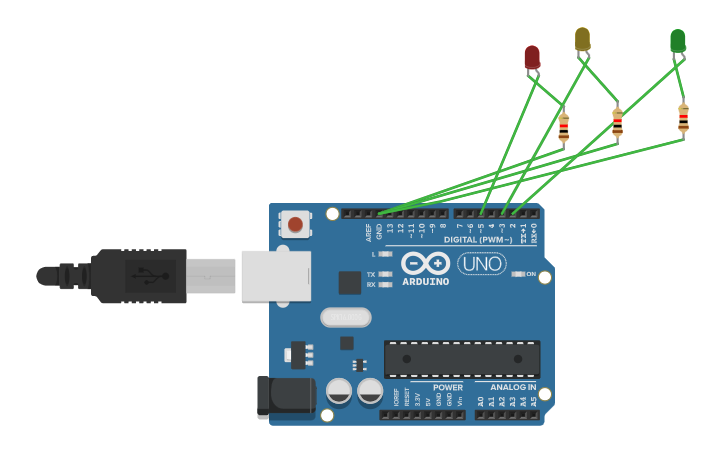 Circuit design traffic lights - Tinkercad