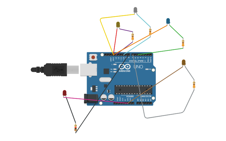 Circuit design Cinco Leds | Tinkercad