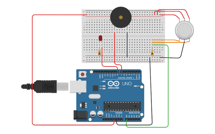Circuit Design Smoke Detection Using Arduino Tinkercad