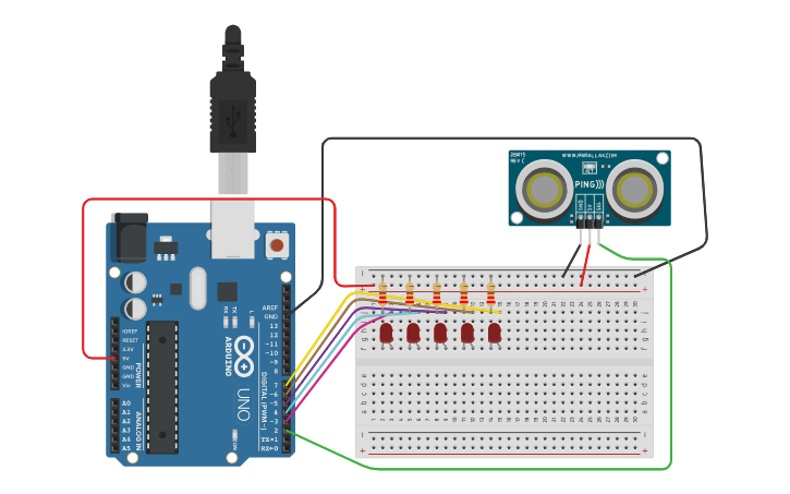 Circuit design ultrasonic distance sensor | Tinkercad