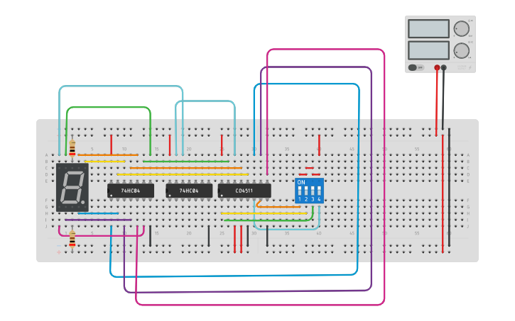 Circuit design Displays Anode 7 segments +decoder - Tinkercad