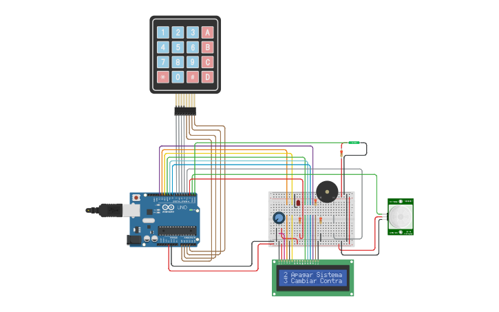Circuit design Sistema de Seguridad - Tinkercad