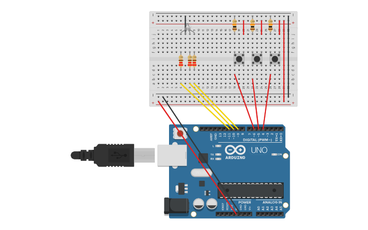 Circuit design RGB push button - Tinkercad