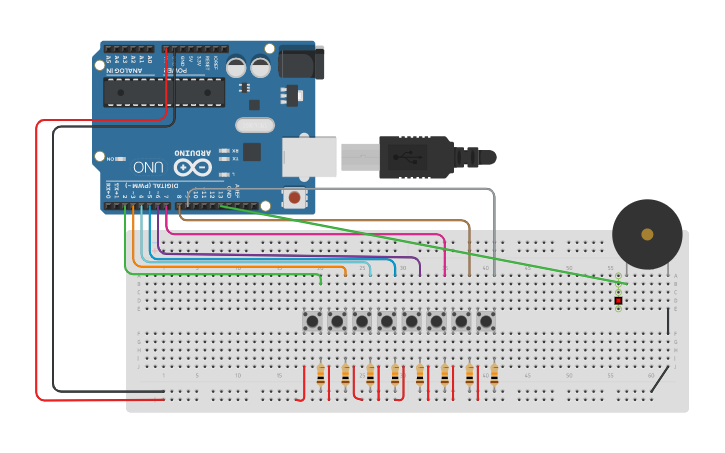 Circuit design Copy of Arduino piano project | Tinkercad