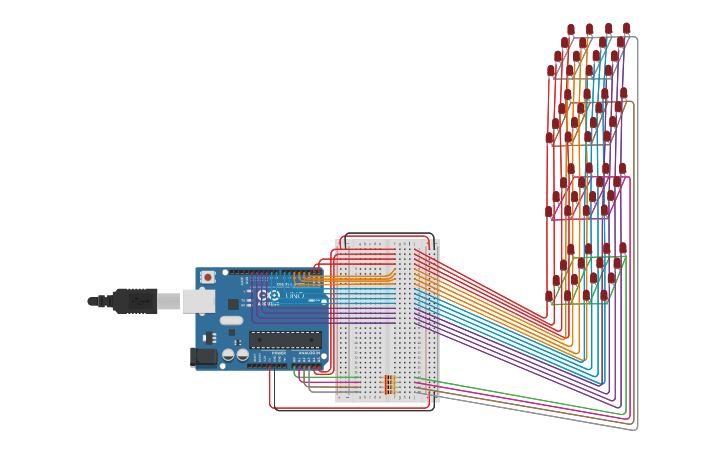 Circuit design LED 4x4x4 grid - Tinkercad