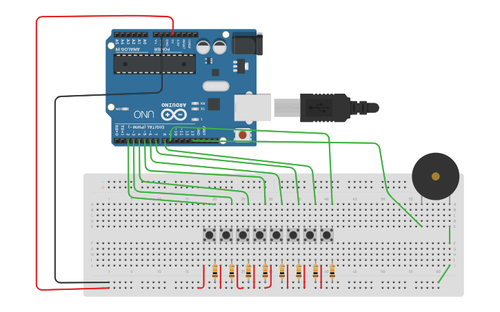 Circuit design Arduino piano | Tinkercad