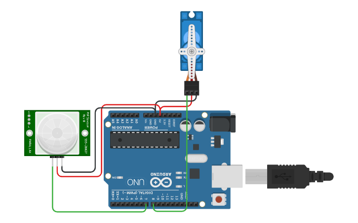 Circuit design Servo + PIR - Tinkercad Circuit design Servo + PIR - Tinkercad