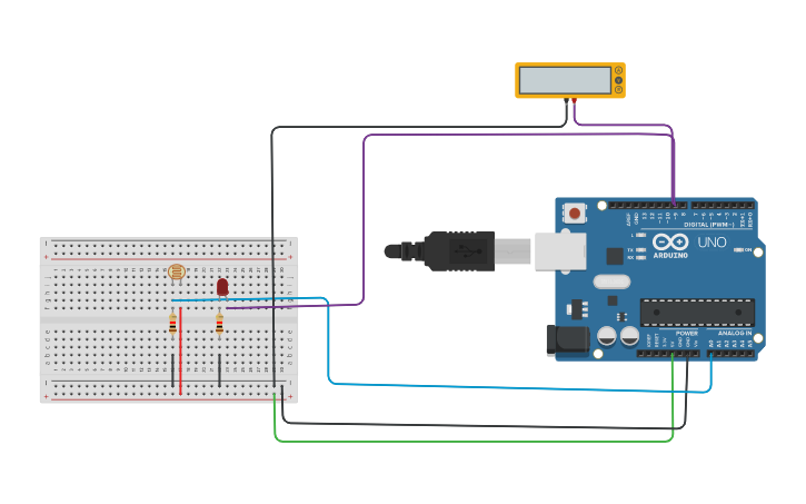 Circuit design light intensity measurement using LDR - Tinkercad