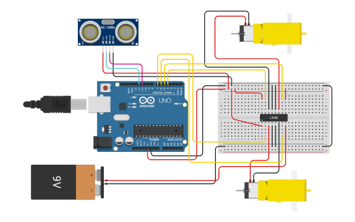 Circuit design Obstacle Avoidance Robot | Tinkercad