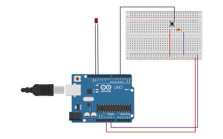 Circuit design LED BLINKING WITH PUSHBUTTON - Tinkercad