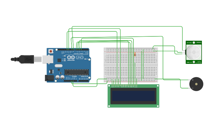 Circuit design Copy of PIR Sensor with LCD Display - Tinkercad