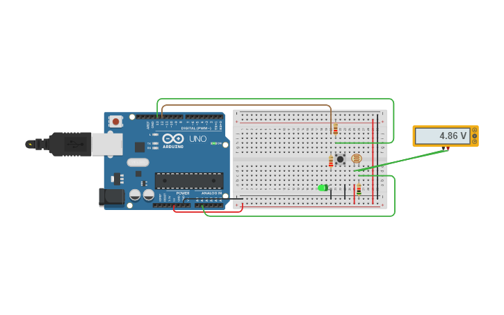 Circuit design P5. Dispositivos de E/S para Arduino Uno R3 | Tinkercad