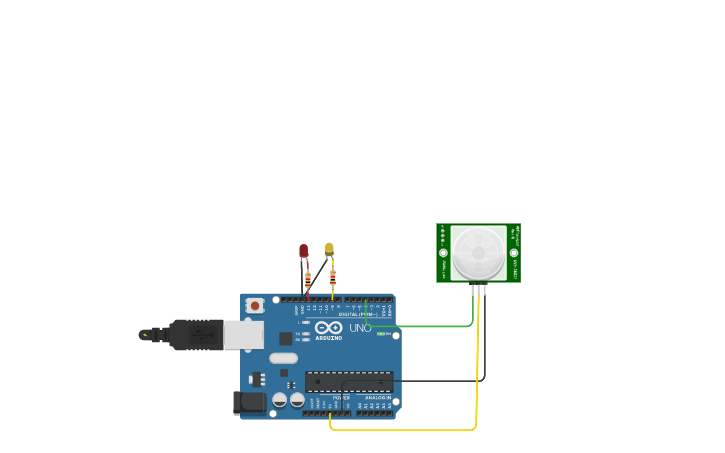 Circuit design SENSOR PIR - LEDS - Tinkercad