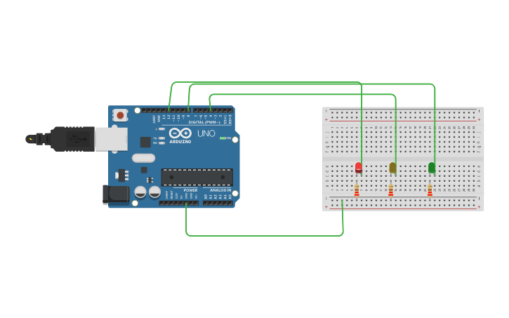 Circuit Design Traffic Light System Tinkercad