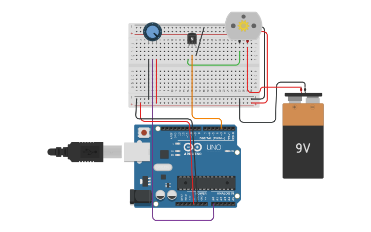 Circuit design motores DC con transistor | Tinkercad
