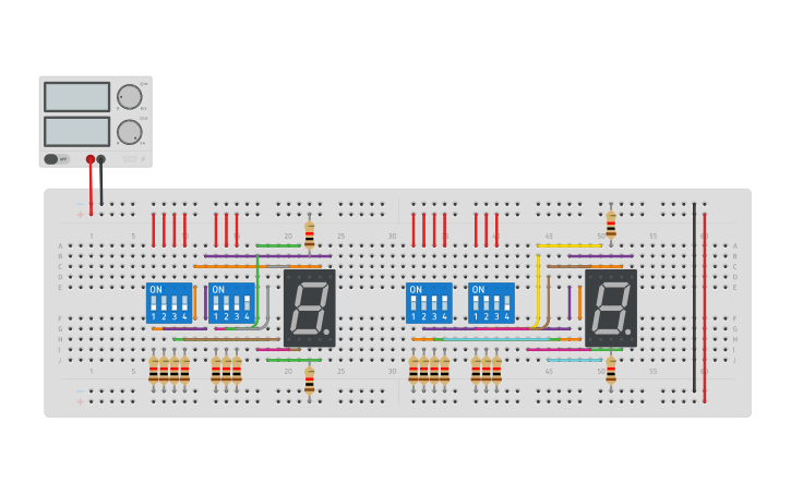 Circuit design Display 7 segmentos ánodo y cátodo común- Maria Alejandra Arias | Tinkercad