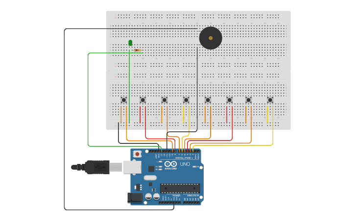 Circuit design Piano con Arduino | Tinkercad
