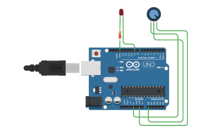 Circuit design Pulse Width Modulation - Tinkercad