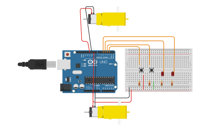 Circuit design circuito con motor pulsadores y leds - Tinkercad