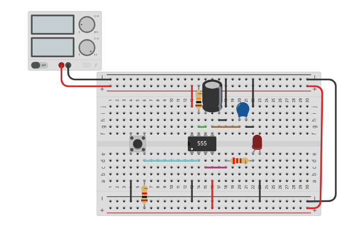 Circuit design LM555 Monoestable - Tinkercad